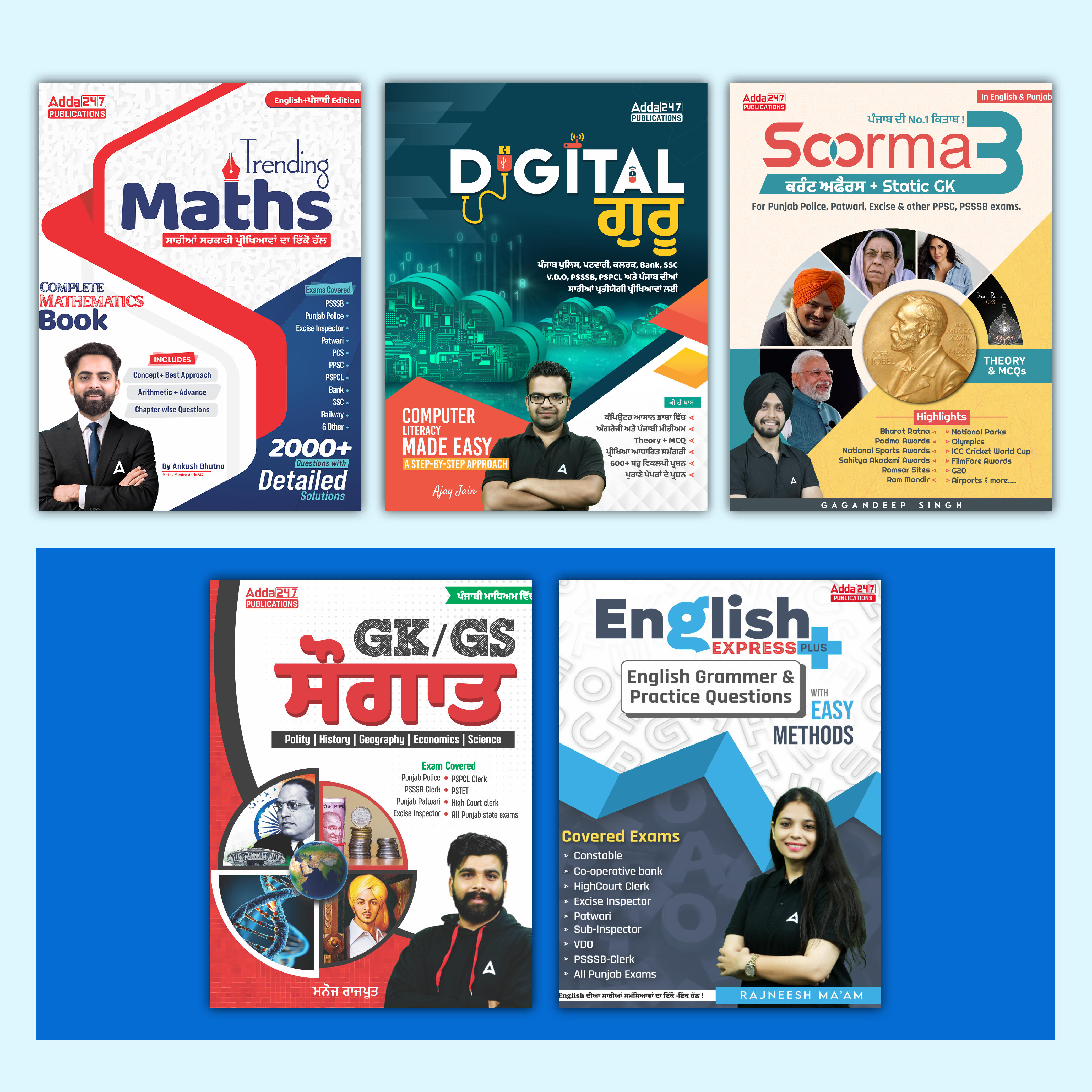 Combo of 5 books-saugat gk gs +soorma 3.0 +trending maths +punjab ...