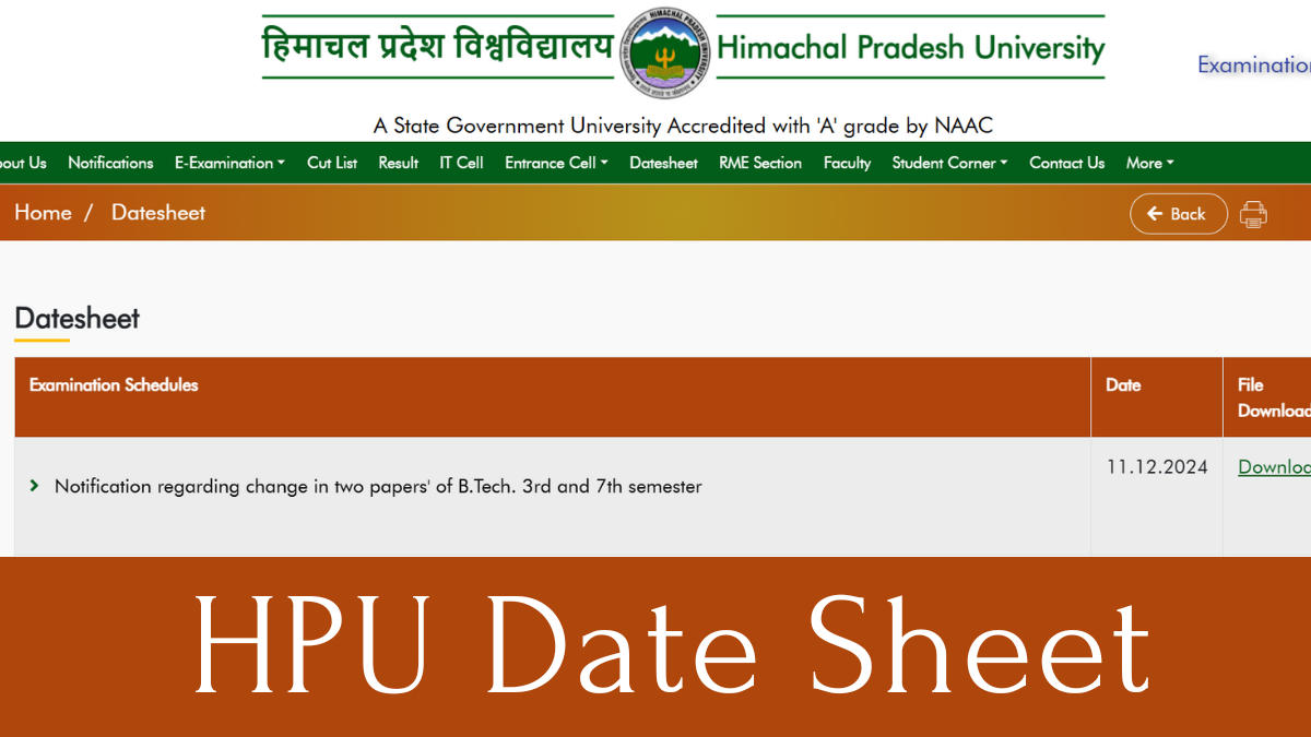 HPU Exam 2025 Date Sheet Revised For BA BSc And B Com Degree HPU Exam 2025 Date Sheet Revised For BA BSc And B Com Degree